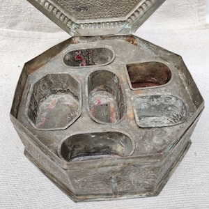 Antique Copper Octagonal Betel Nut Box | Rare Mughal Ornate Six ...