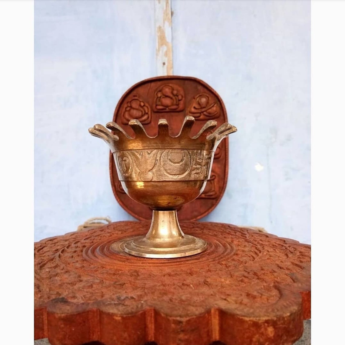 Antique Rare Brass Akhand Jyot Oil Lamp With Sacred Symbols Engraved ...