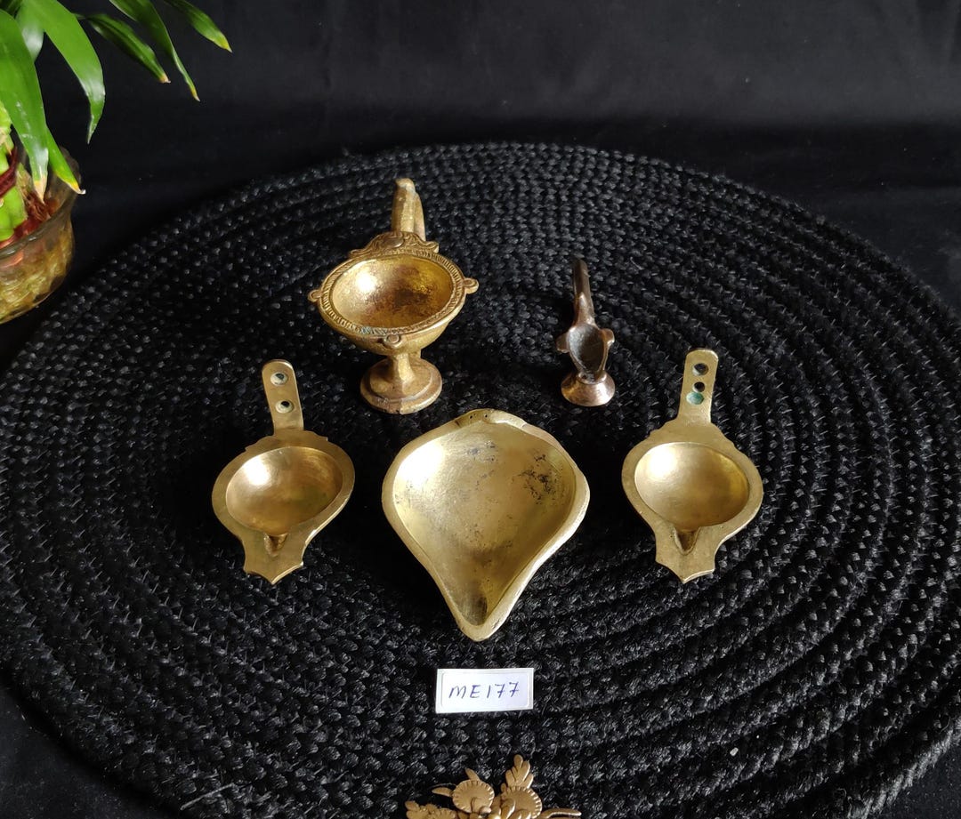 Antique Handcrafted Brass Oil Lamp Multi Design 5 Pcs | Traditional ...