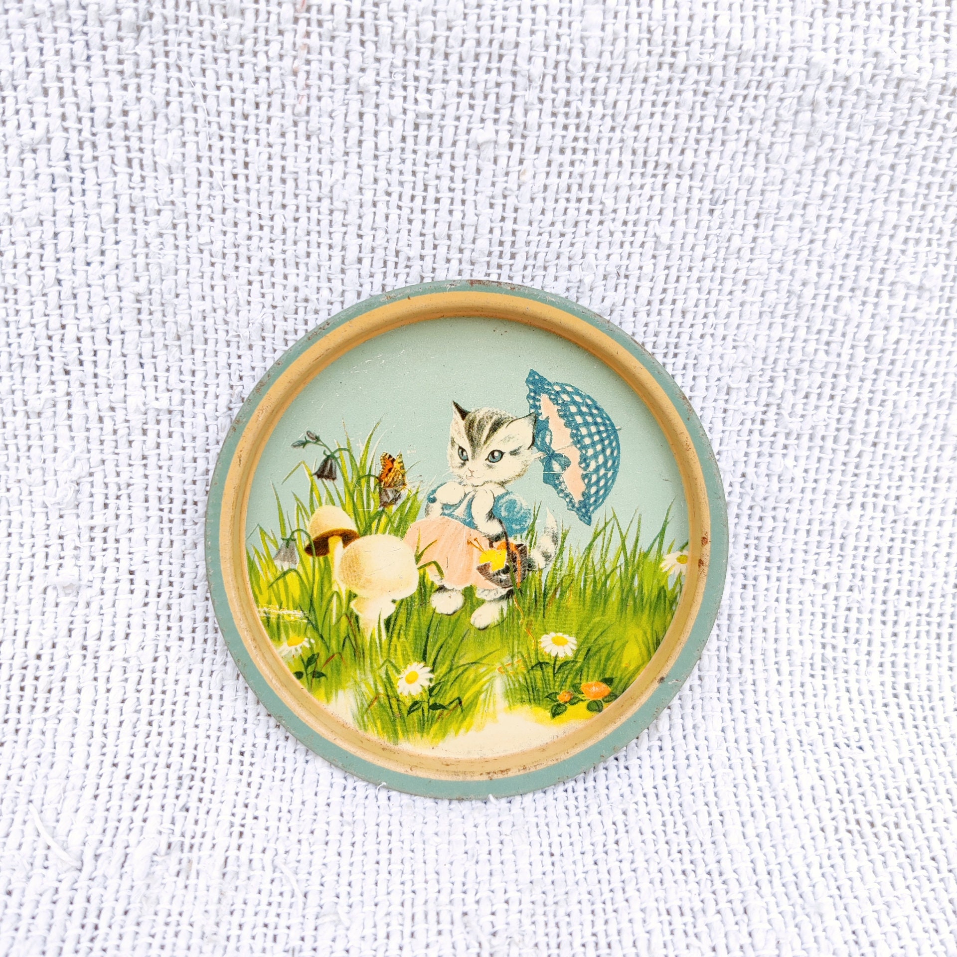 1960s Vintage Old Parry Confectionery Advertisement Tin Plate Round Cat ...