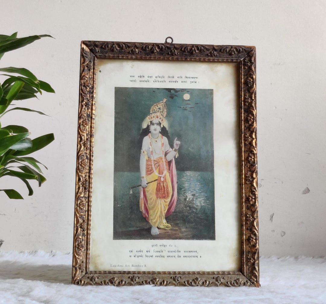 Vintage Murli Manohar Krishna Print | Hindu Devotional Wall Art ...