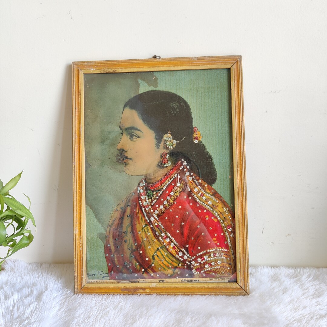Antique Raja Ravi Varma Printing Press Embellished Oleograph of Tara ...