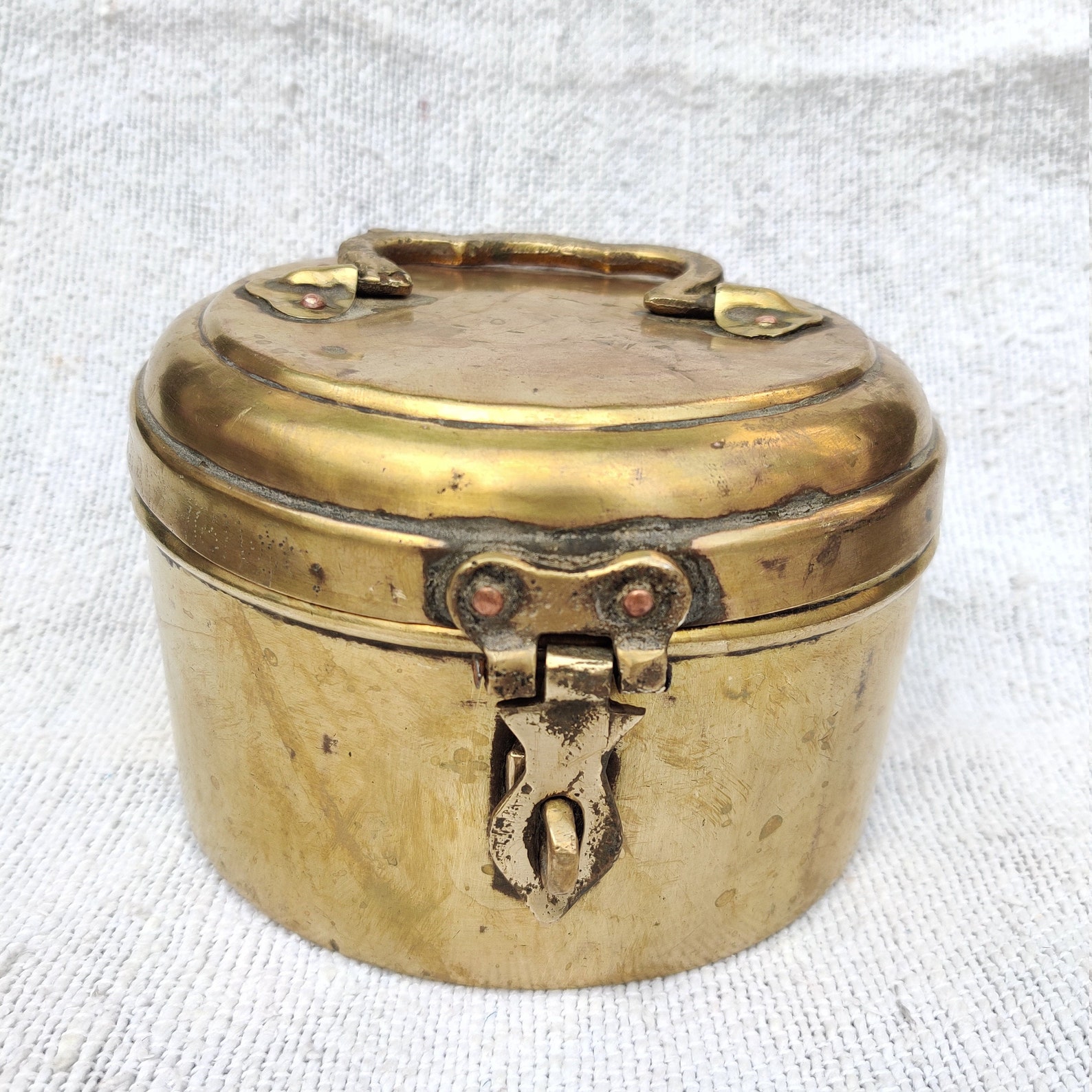 Antique Brass Storage Containersolid Snacks Canistervintage Jewellery ...
