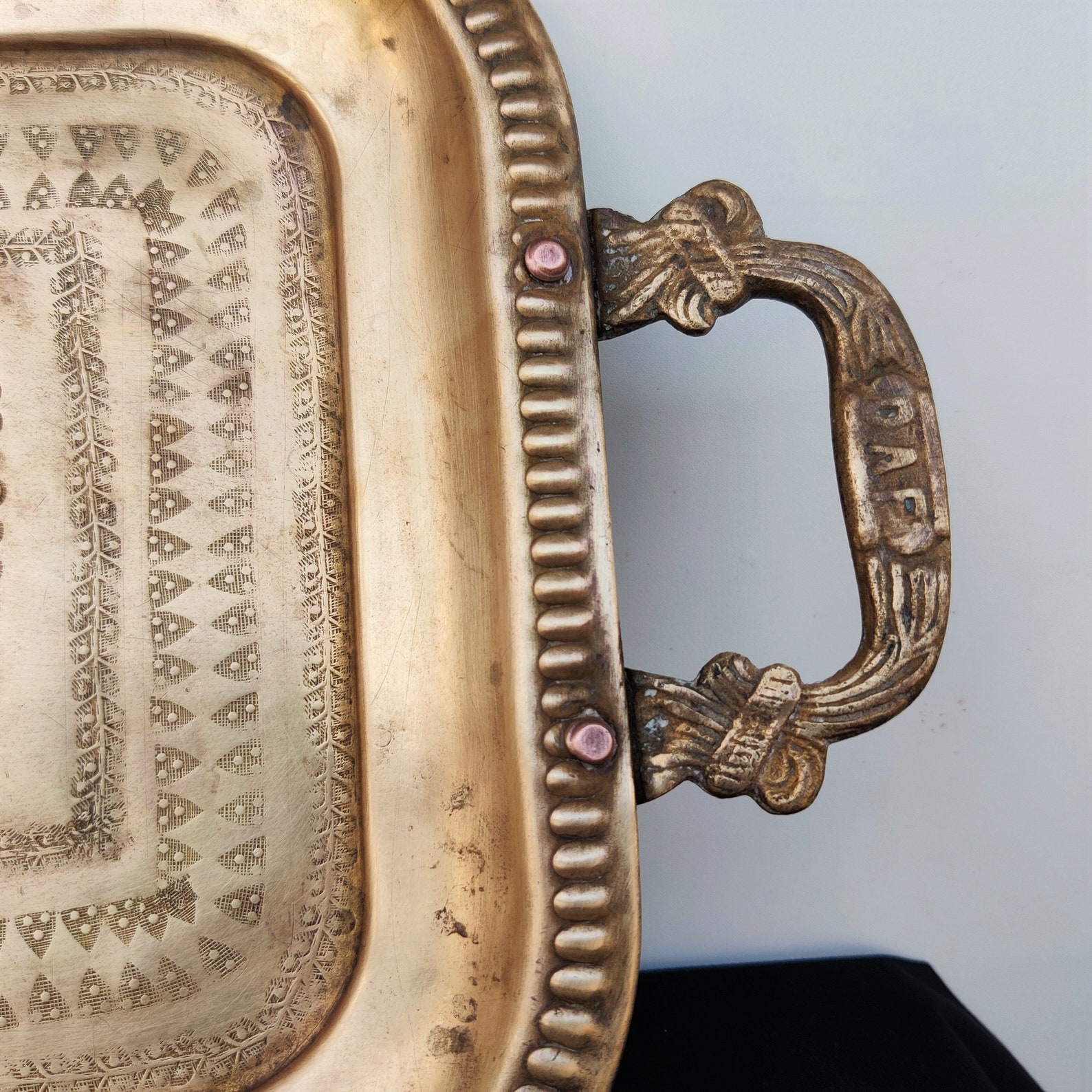 Vintage Large Ornate Brass Tray With Handles Brass Serving Tray Brass ...