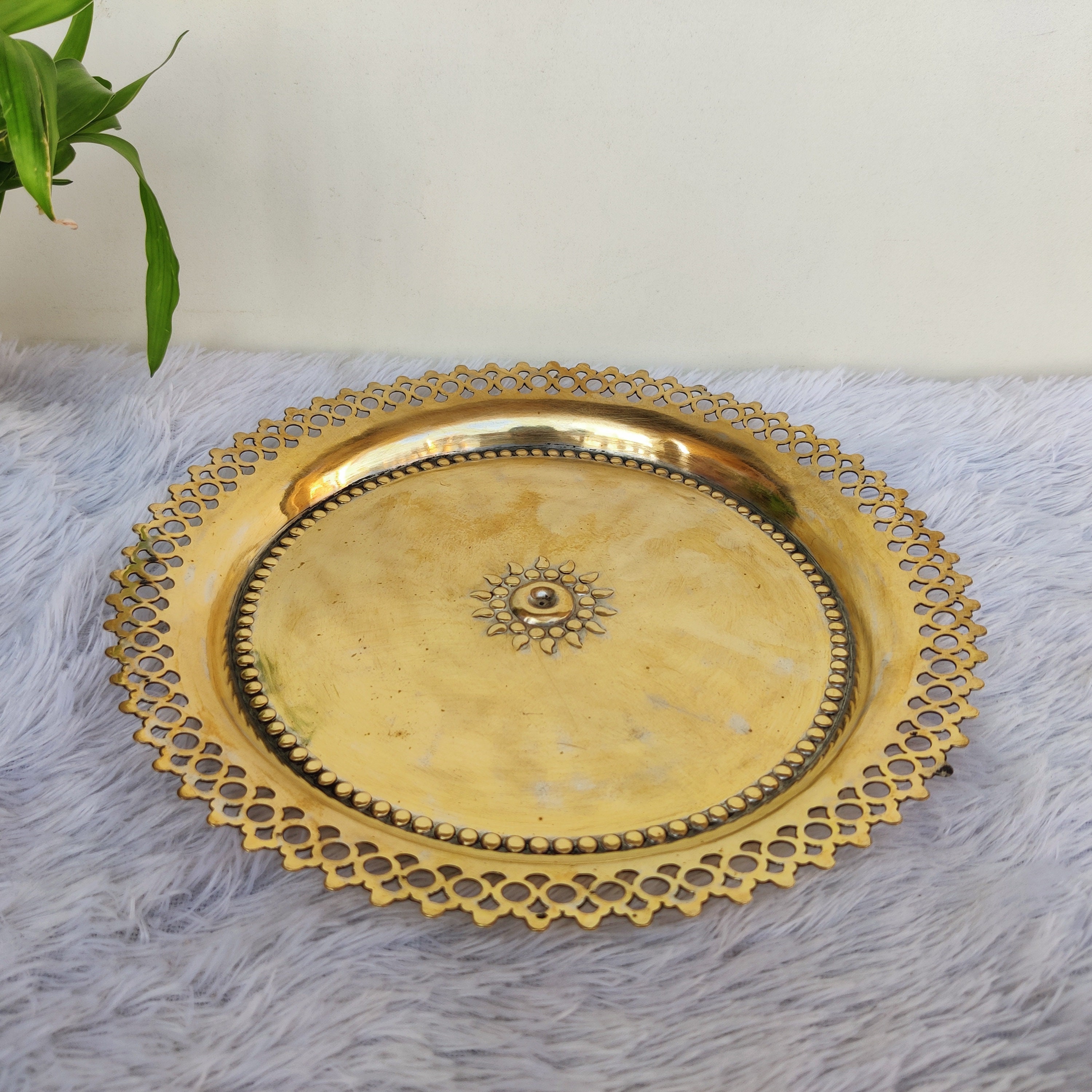 Antique Mandala Design Grid Cut Brass Plate | Designer Platter | Indian ...