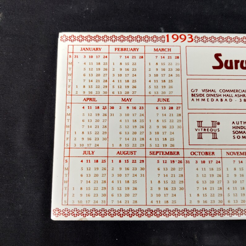 1993 Vintage Suruchi Pilkington's Kadi Suruchi 1993 Calendar on Tile ...