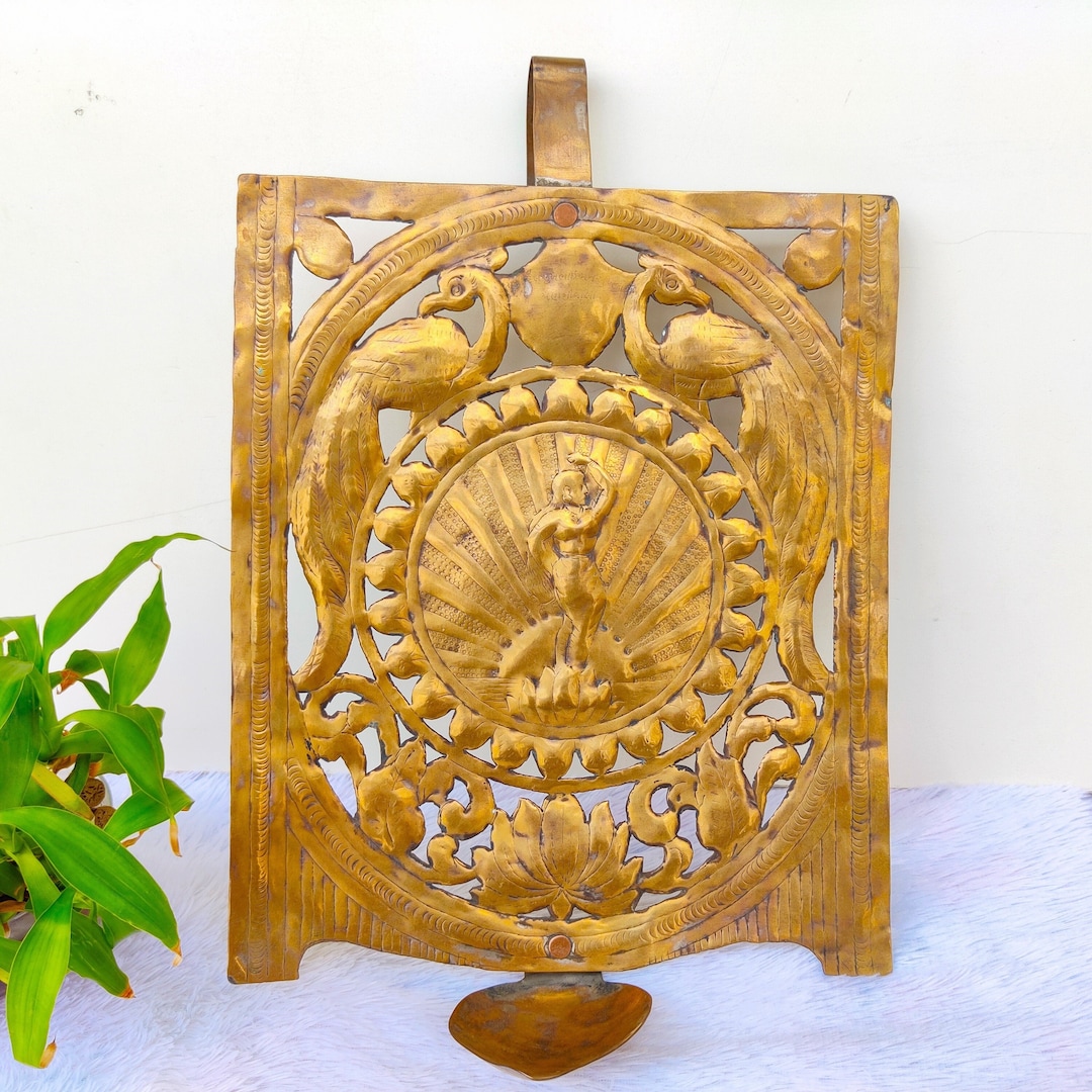 Antique Brass Goddess Lakshmi With Peacock Pair Oil Lamp With Handle ...