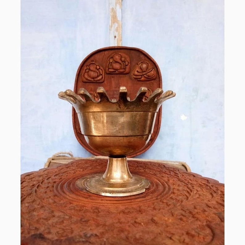 Antique Rare Brass Akhand Jyot Oil Lamp With Sacred Symbols Engraved ...