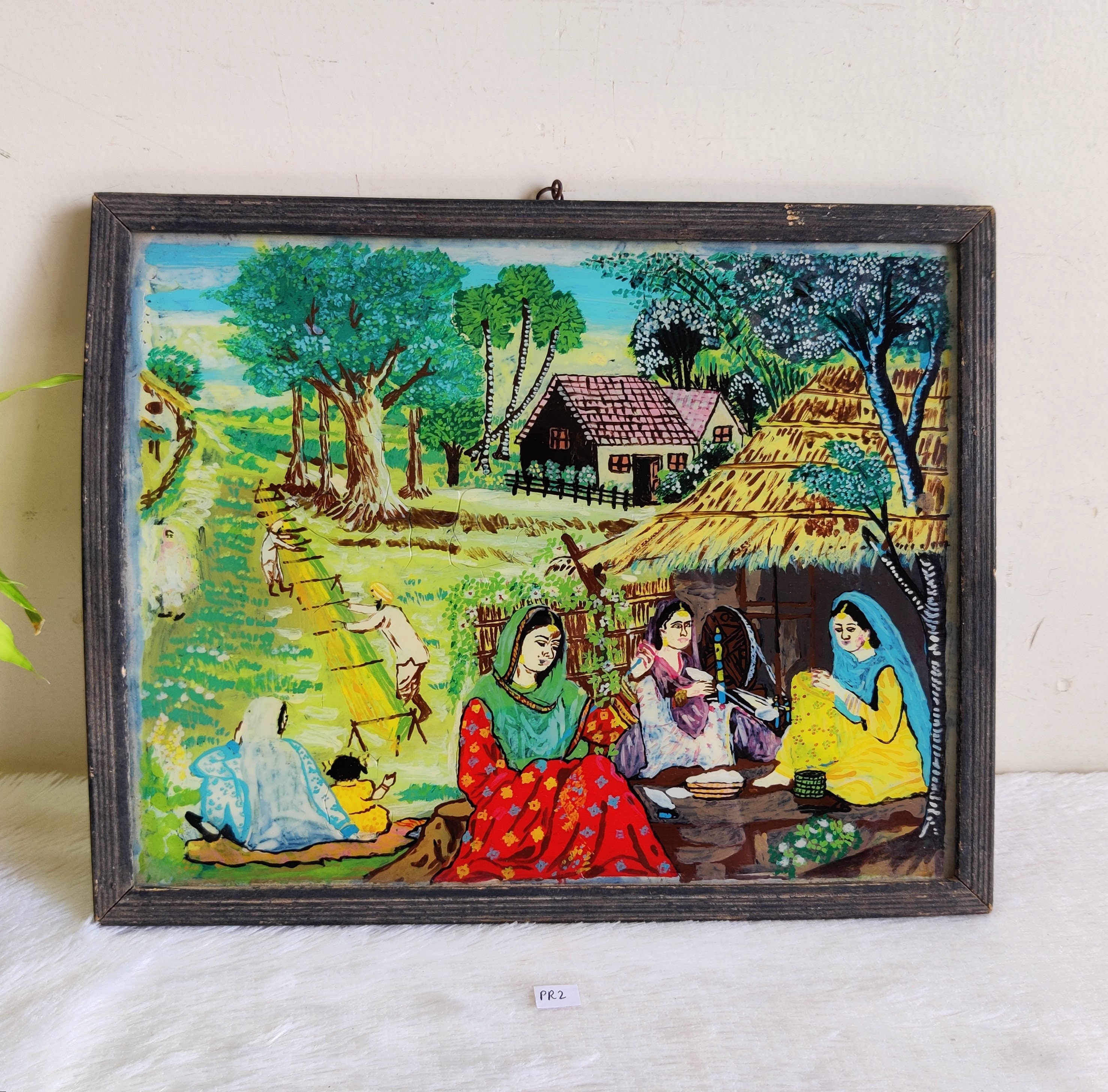 Indian Village Scenery Oil Painting On Canvas