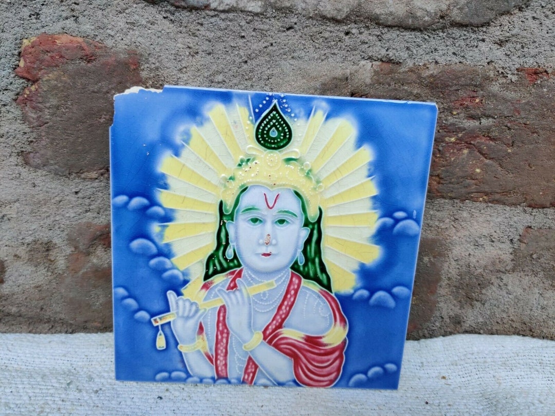 Vintage Lord Krishna Nouveau Embossed Architecture Tile, Japan ...