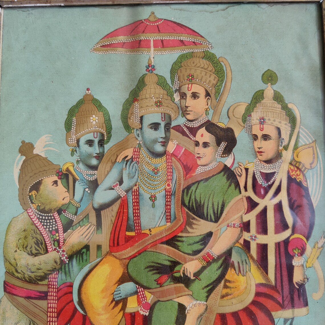 Vintage Rare Lithograph of Ram Panchayatan With Original Frame, Made in ...