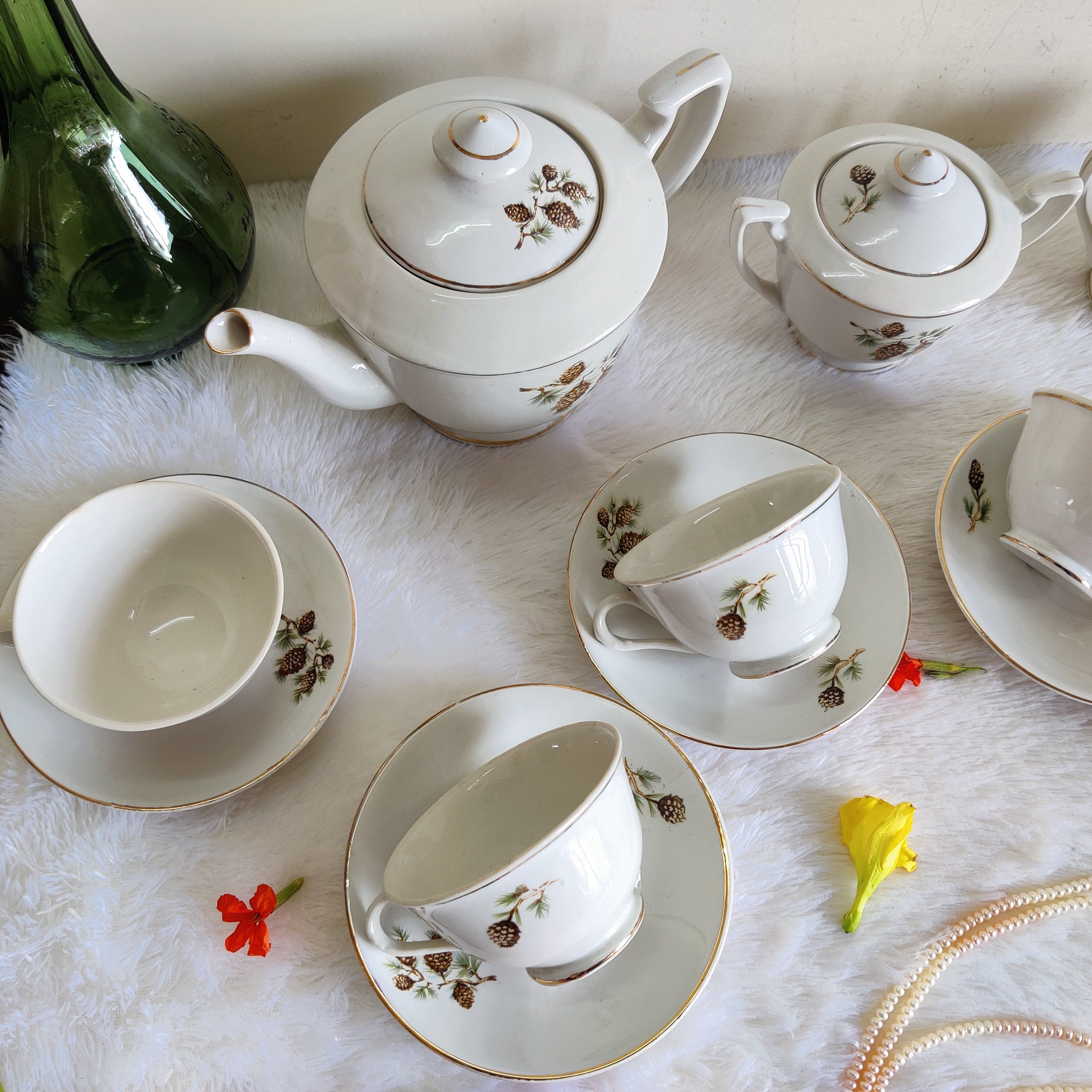 Antique Porcelain Tea Set With Flowers vintage 15 Piece Tea Service Set ...