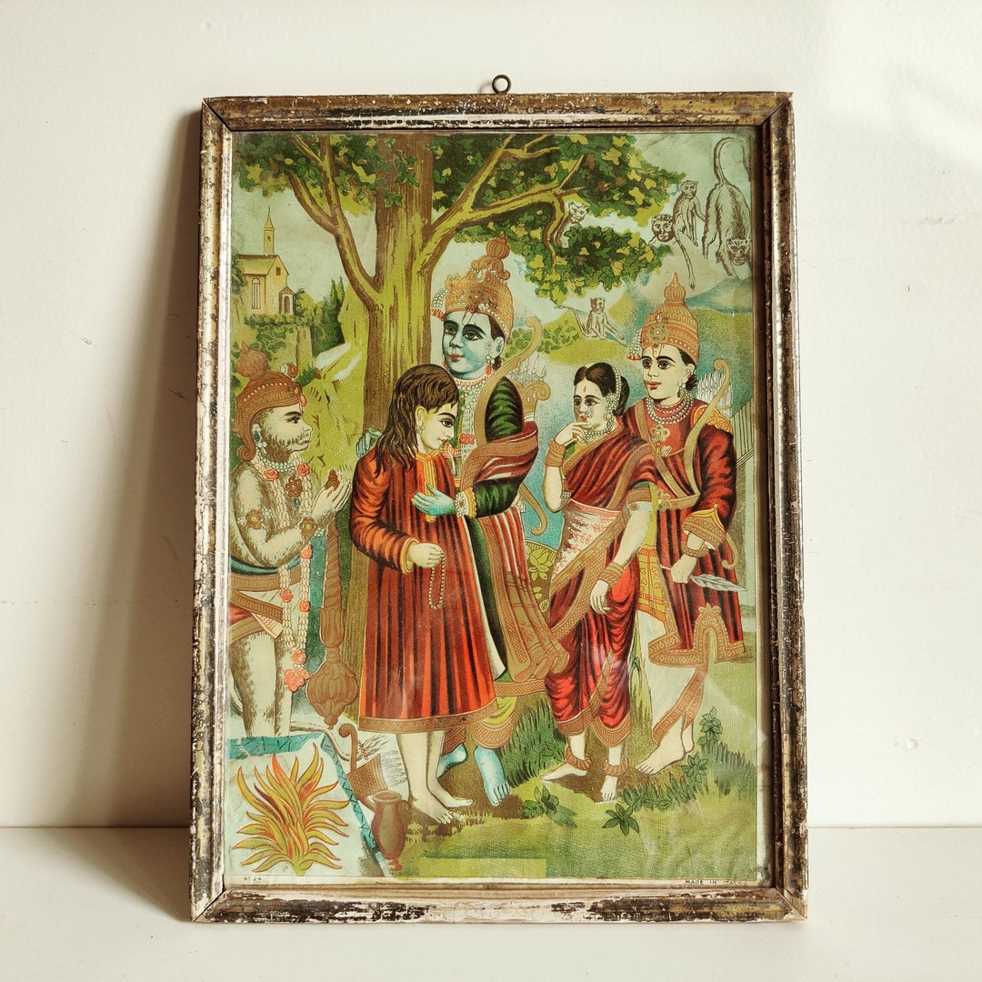 Vintage Lithograph of Ram Bharat Milap With Original Frame, Made in ...