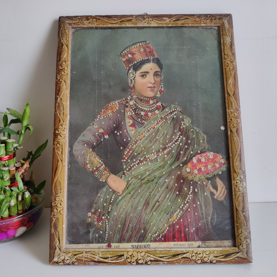 Antique Raja Ravi Varma Printing Press Embellished Oleograph of ...