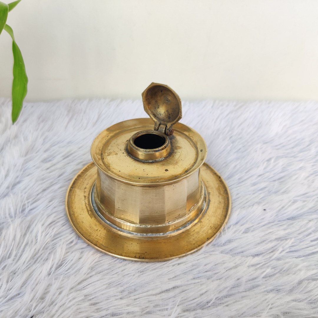 Vintage Brass Ink Pot | Collectible Stationary Accessories | Table ...