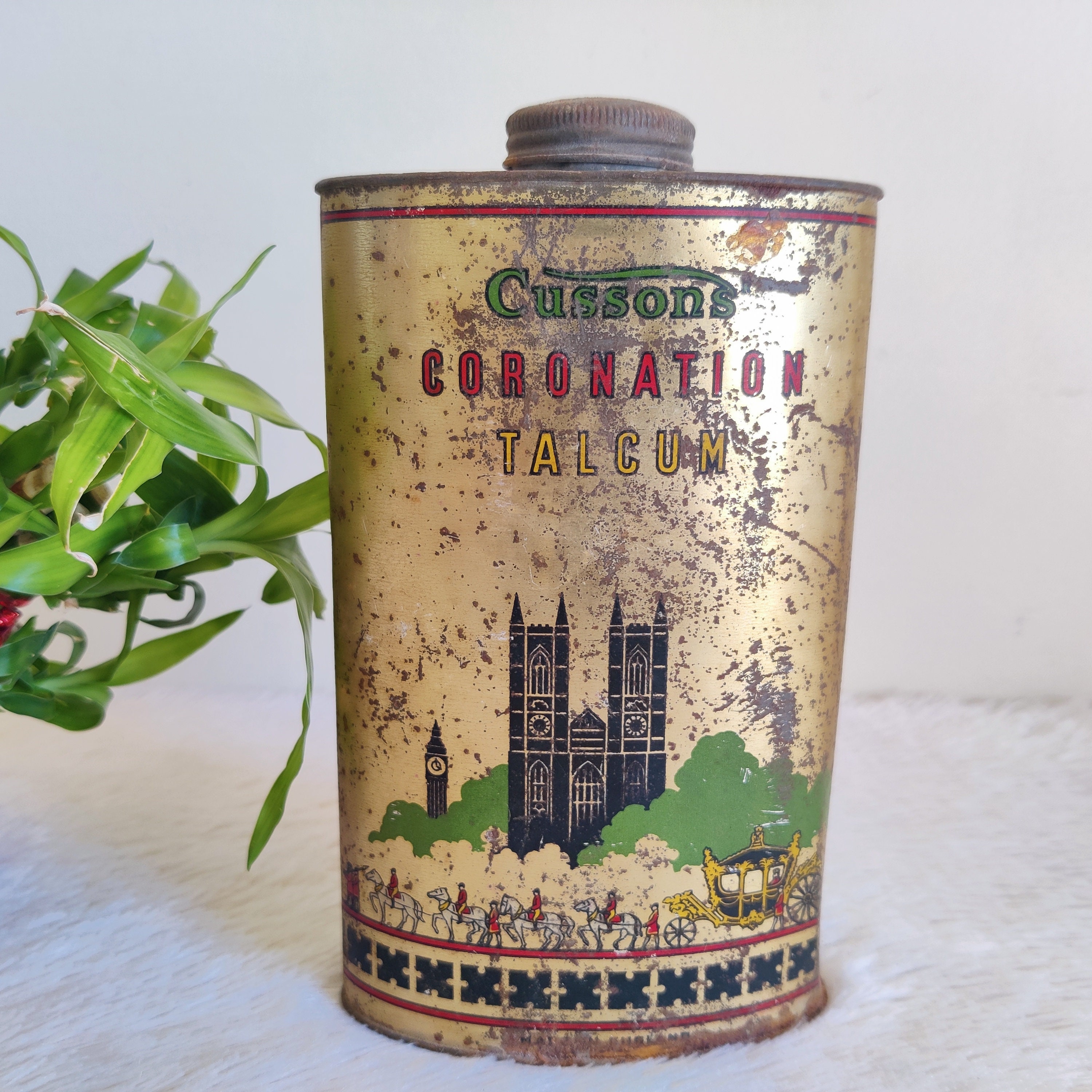 1940s Vintage Cussons Coronation Talcum Powder Advertising Tin Box With ...