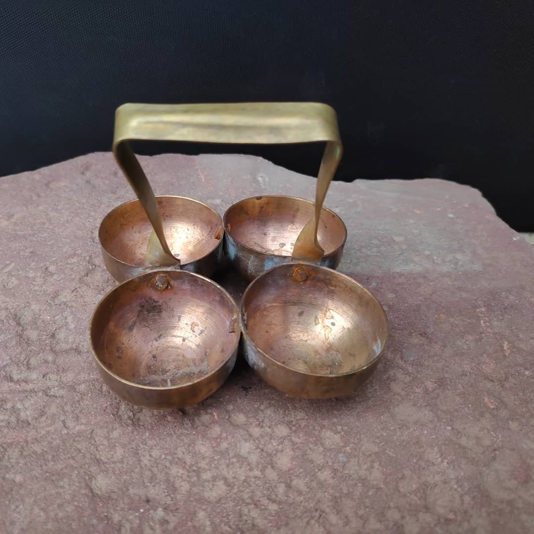 Antique Brass Kumkum Powder Box Vintage 4 Compartments Vermillion Box ...