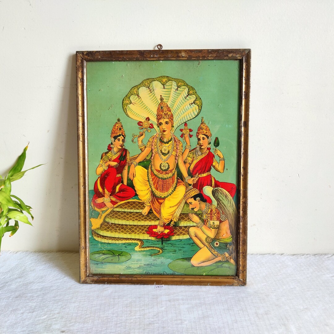 Vintage Rare Lithograph of Ksheer Sagar Niwasi With Original Frame ...