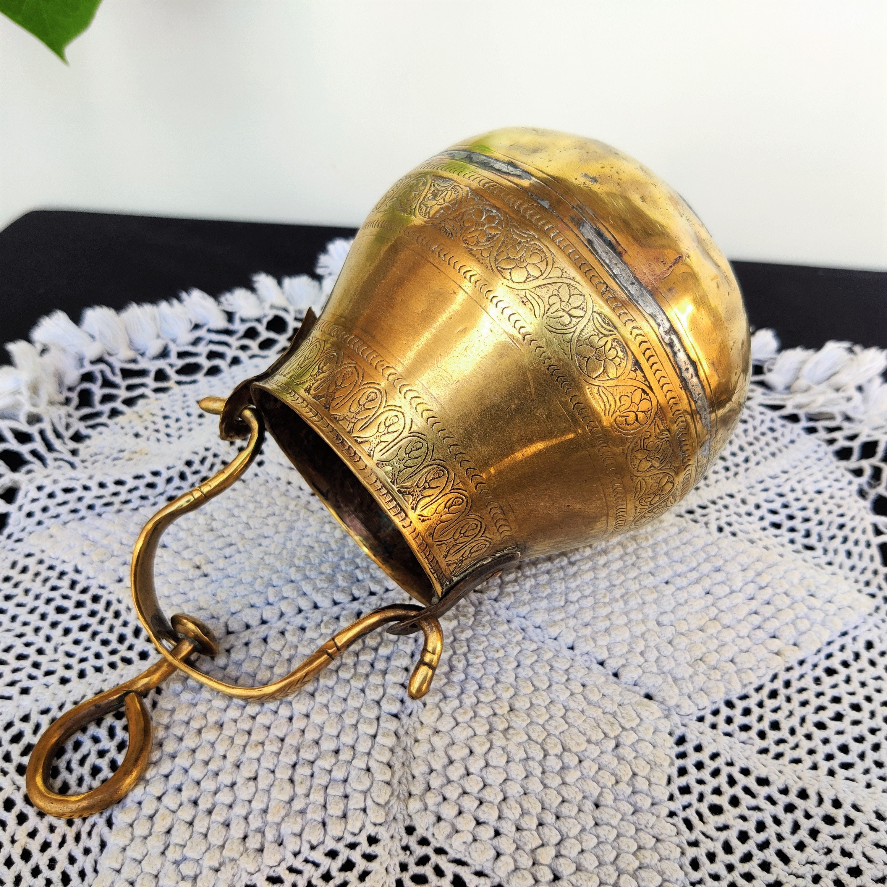 Antique Rare Brass Ornate Water Pot With Handle | Delicately Engraved ...