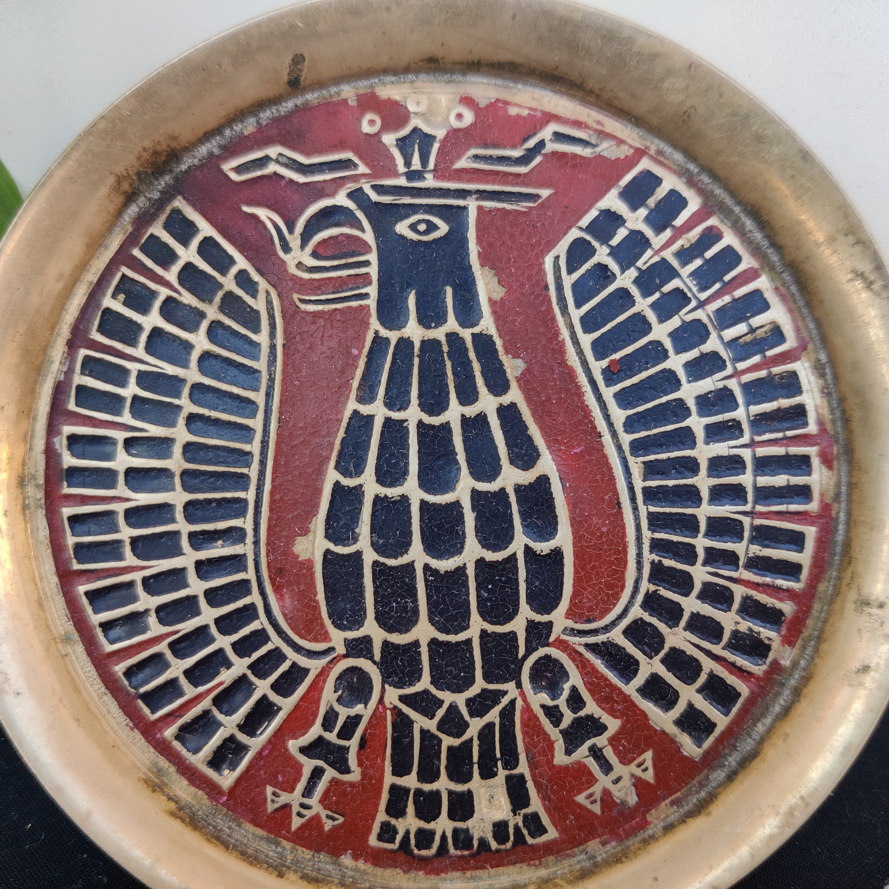 Antique Brass Plate Mythical Eagle Enamel Painted | Designer Small ...
