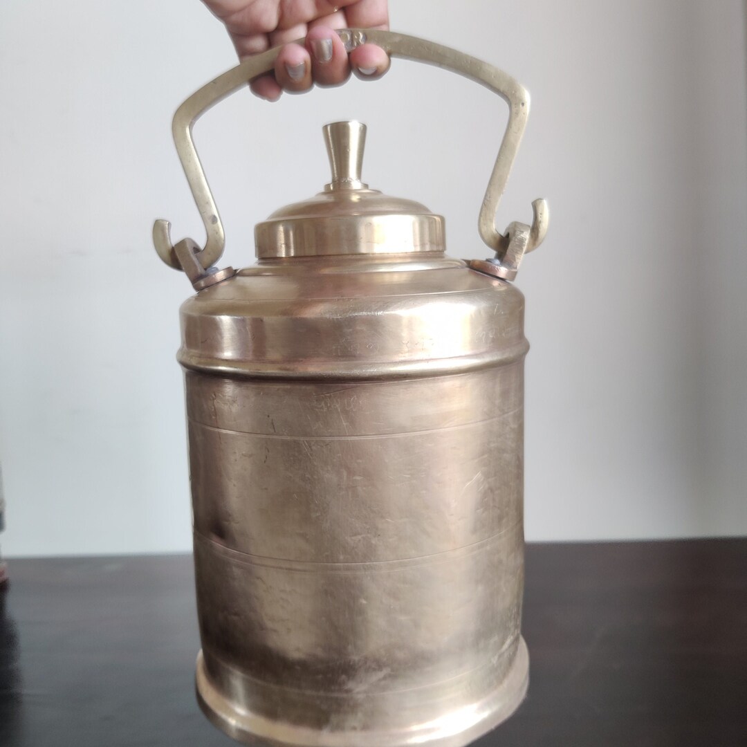 Vintage Brass Handcrafted Unique Shape Oil Can/ghee Canister/milk ...
