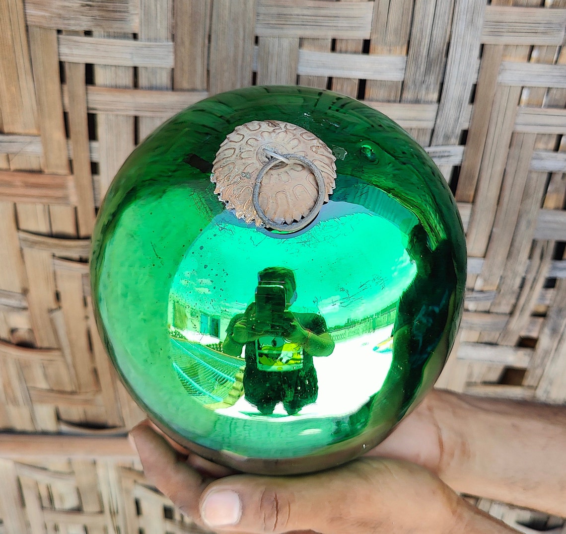 Antique Kugel 8.4" Dark Green Oval Shape Glass Hanging Christmas ...