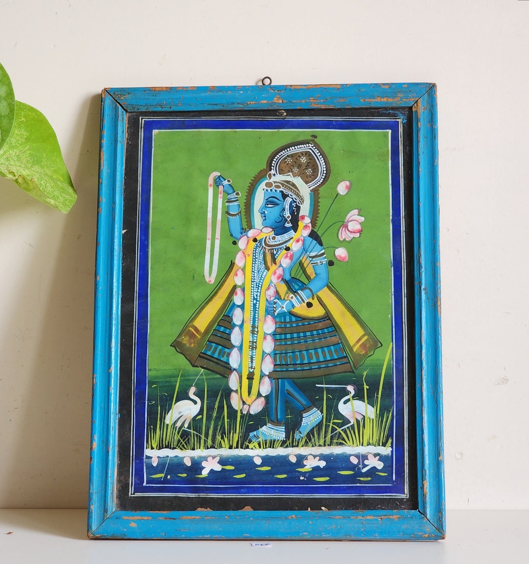 Vintage Yamuna Ji Painting With Original Wooden Frame | Vintage Vibrant ...