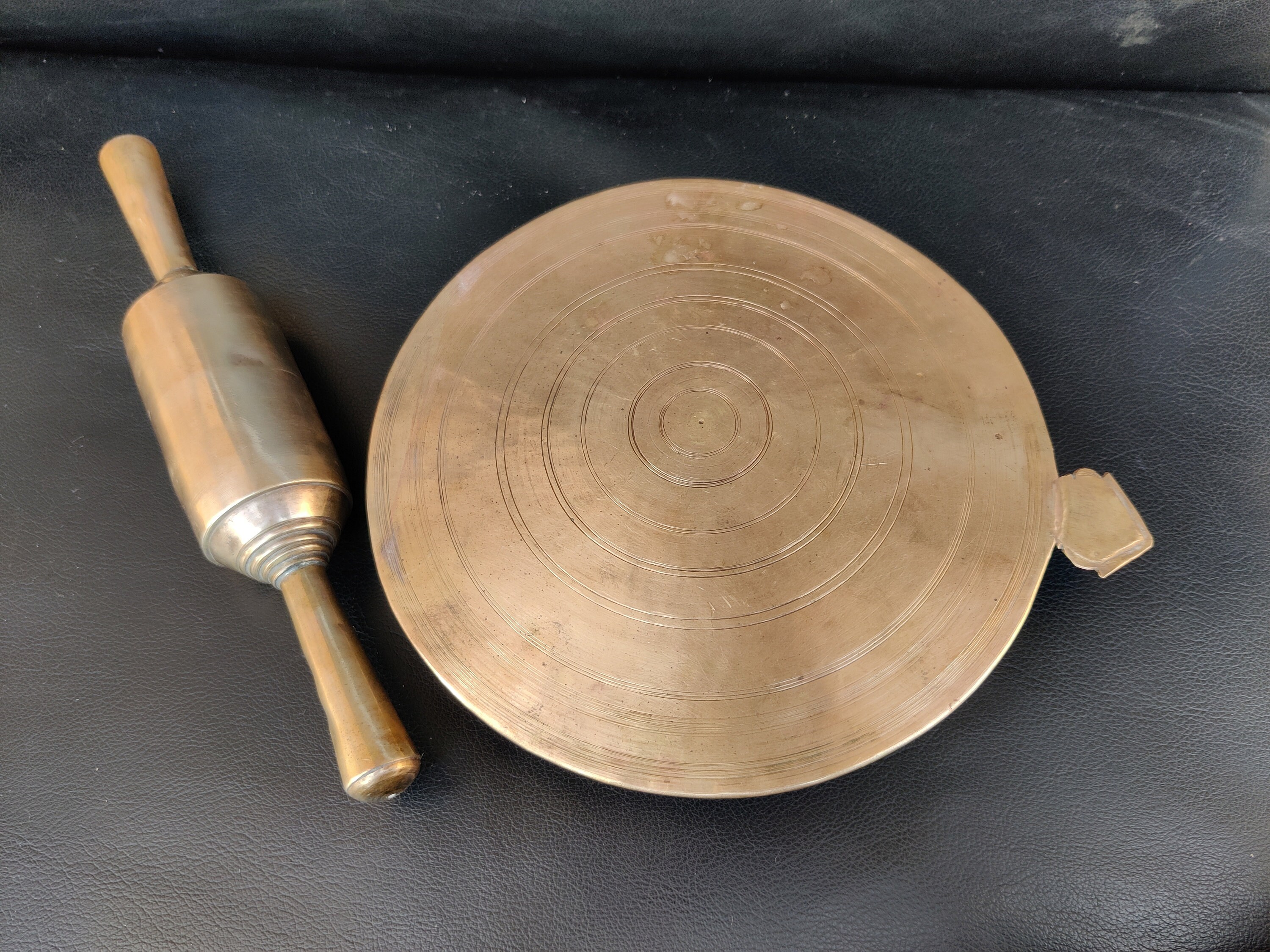 Vintage Brass Chapati Maker Board and Rolling Pin / Chakla Belan Set ...