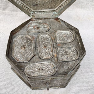Antique Copper Octagonal Betel Nut Box | Rare Mughal Ornate Six ...