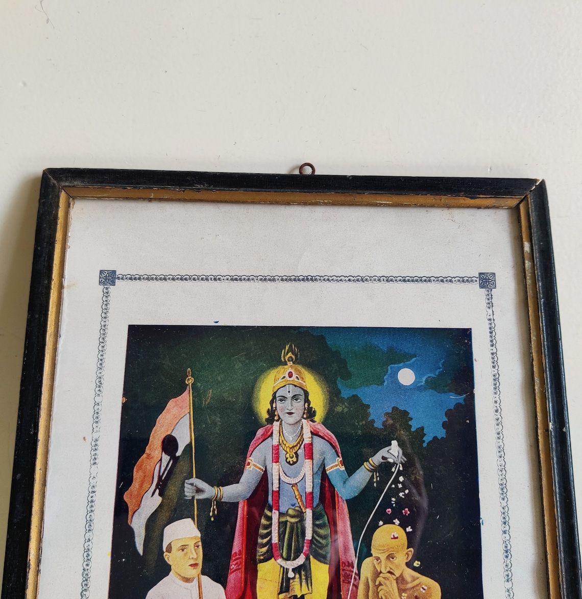 Vintage Lord Krishna, Mahatma Gandhi & Jawaharlal Nehru Print With ...