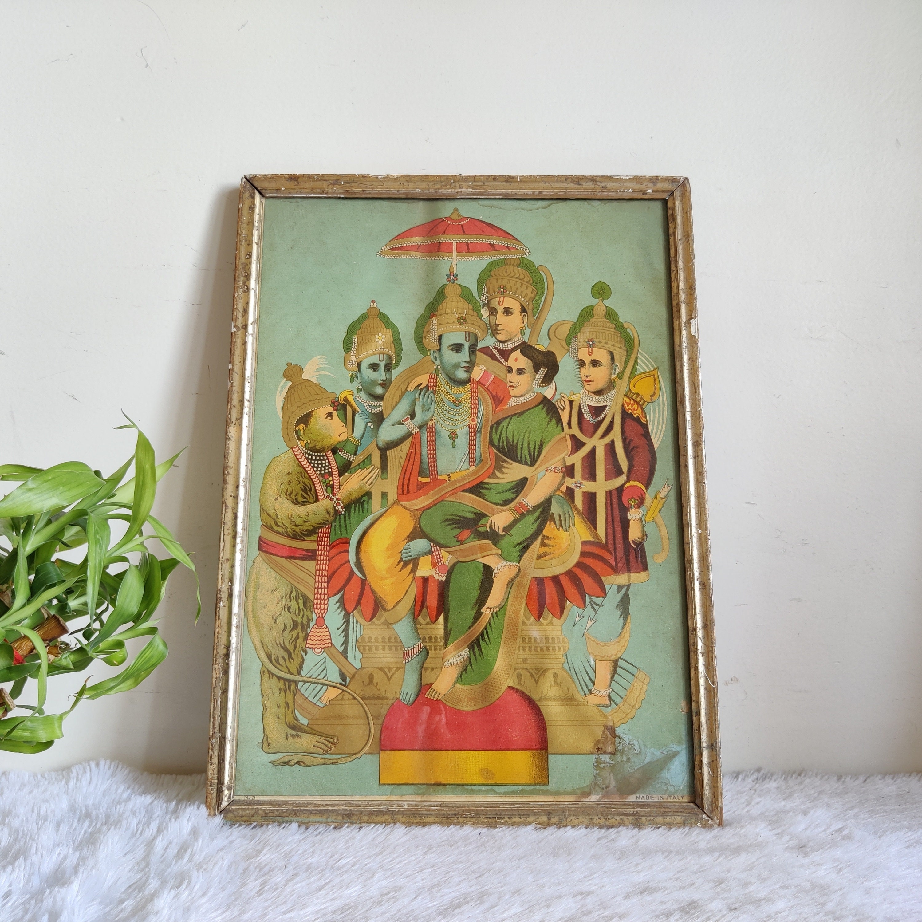 Vintage Rare Lithograph of Ram Panchayatan With Original Frame, Made in ...