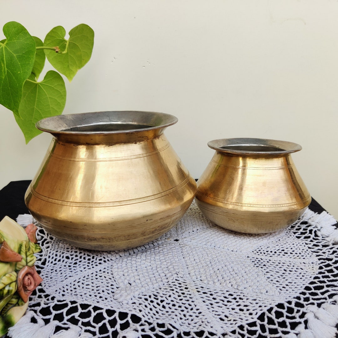 Antique Brass Solid Cooking Pot - Set of 2 | Antique Rice Pot | Brass ...
