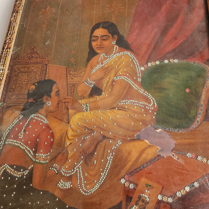 Vintage Raja Ravi Varma Printing Press 14 X 20 Embellished Print of ...