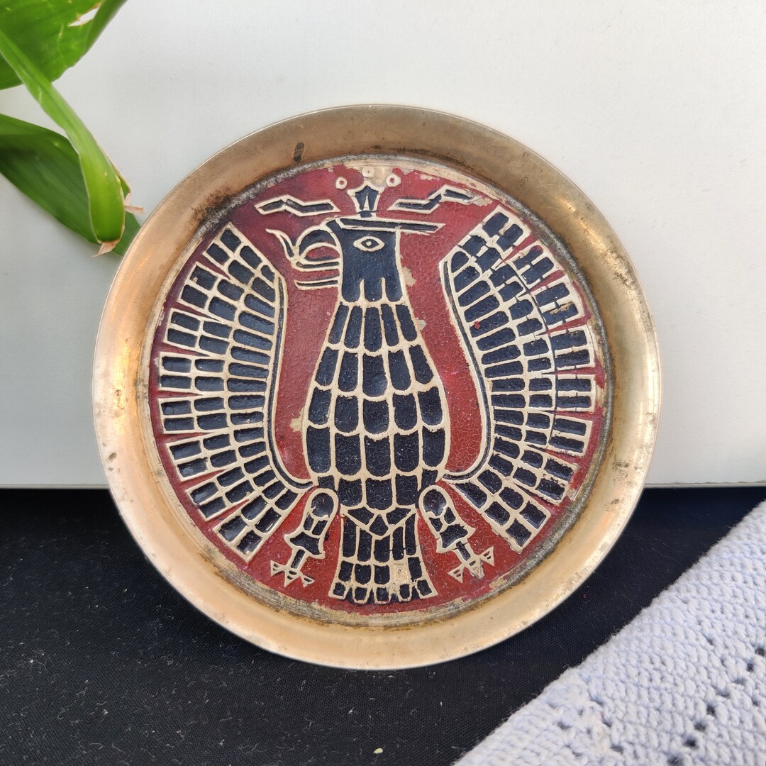 Antique Brass Plate Mythical Eagle Enamel Painted | Designer Small ...