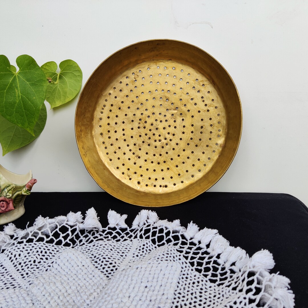 Vintage Brass Grain Colander Round Rice Sieve Vintage Pasta Strainer ...