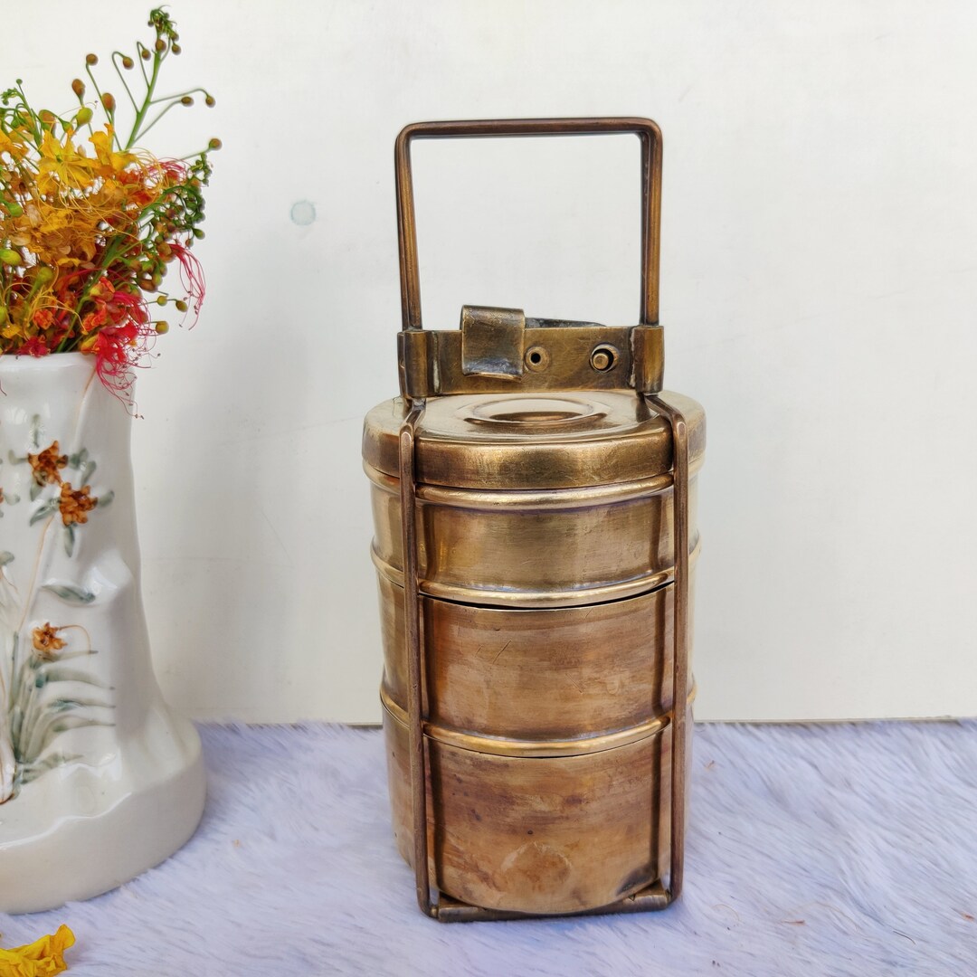 Vintage 3 Compartment Brass Lunch Box | Vintage Tiffin Box | Dabba ...