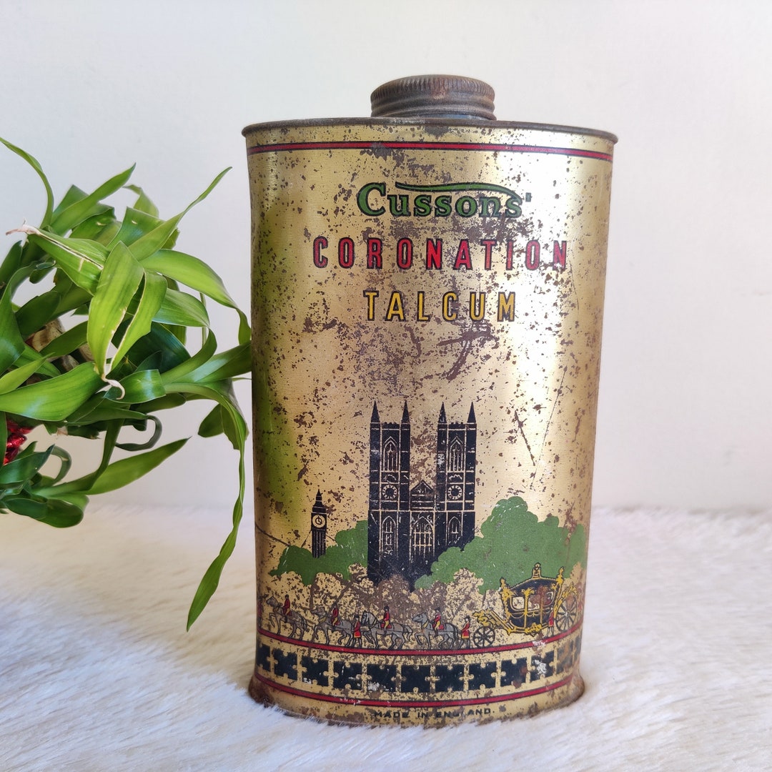 1940s Vintage Cussons Coronation Talcum Powder Advertising Tin Box With ...