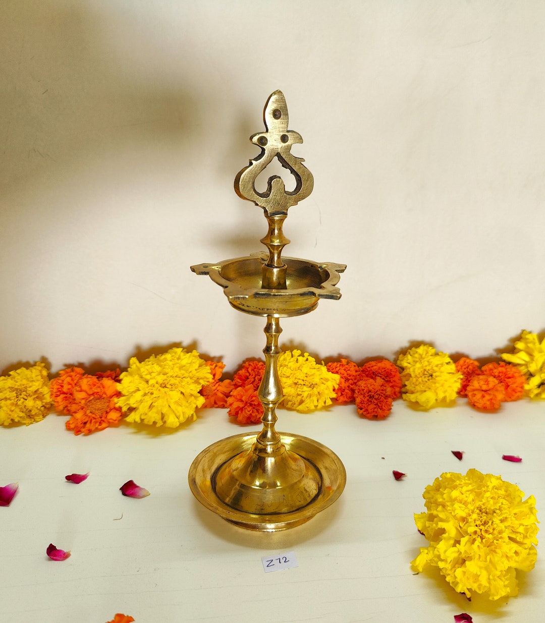 Antique Brass 8.75" 5 Wicks Oil Lamp With Coconut on Top | Traditional ...