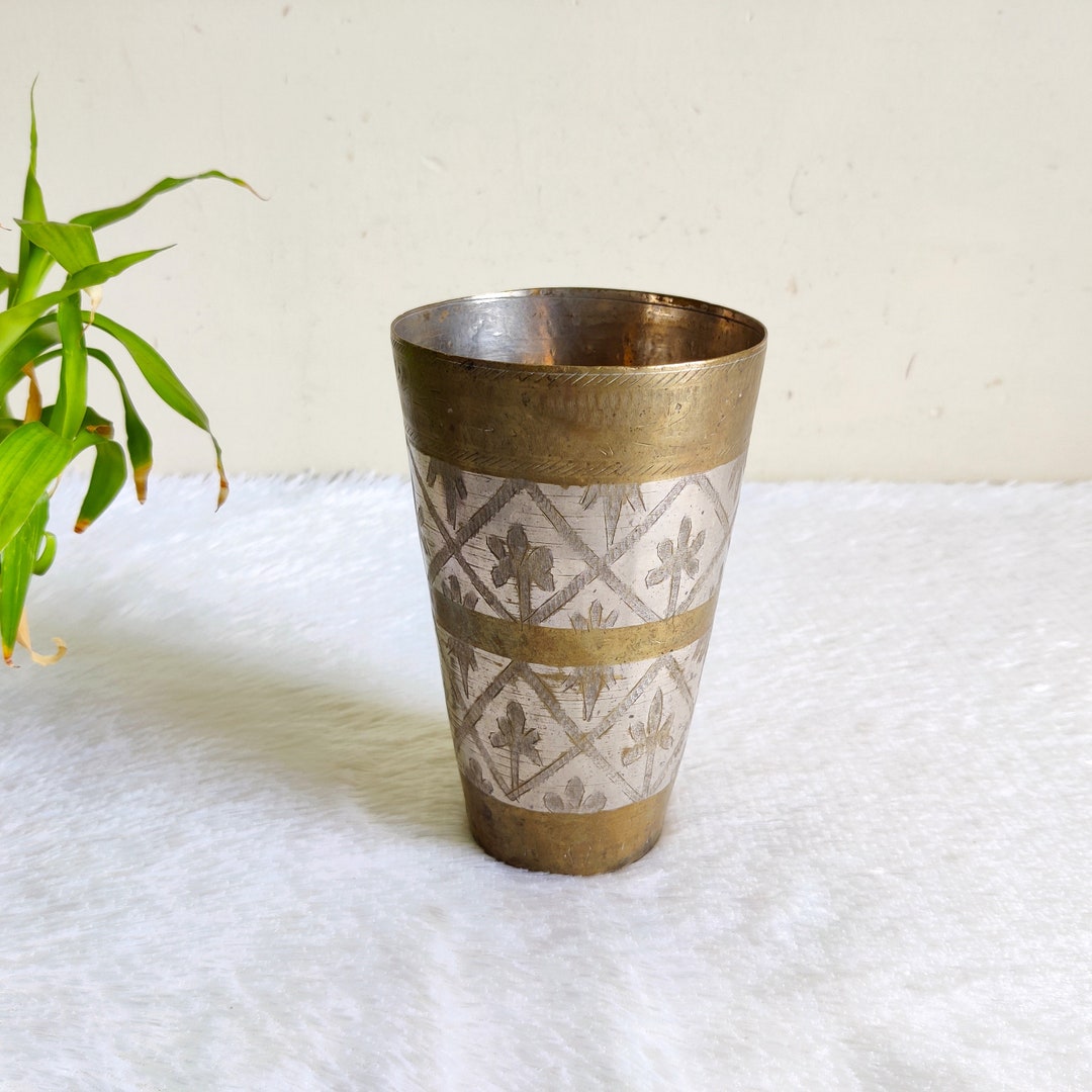 Vintage Brass Lassi Glass |beautiful Floral Brass Glass |antique Big ...