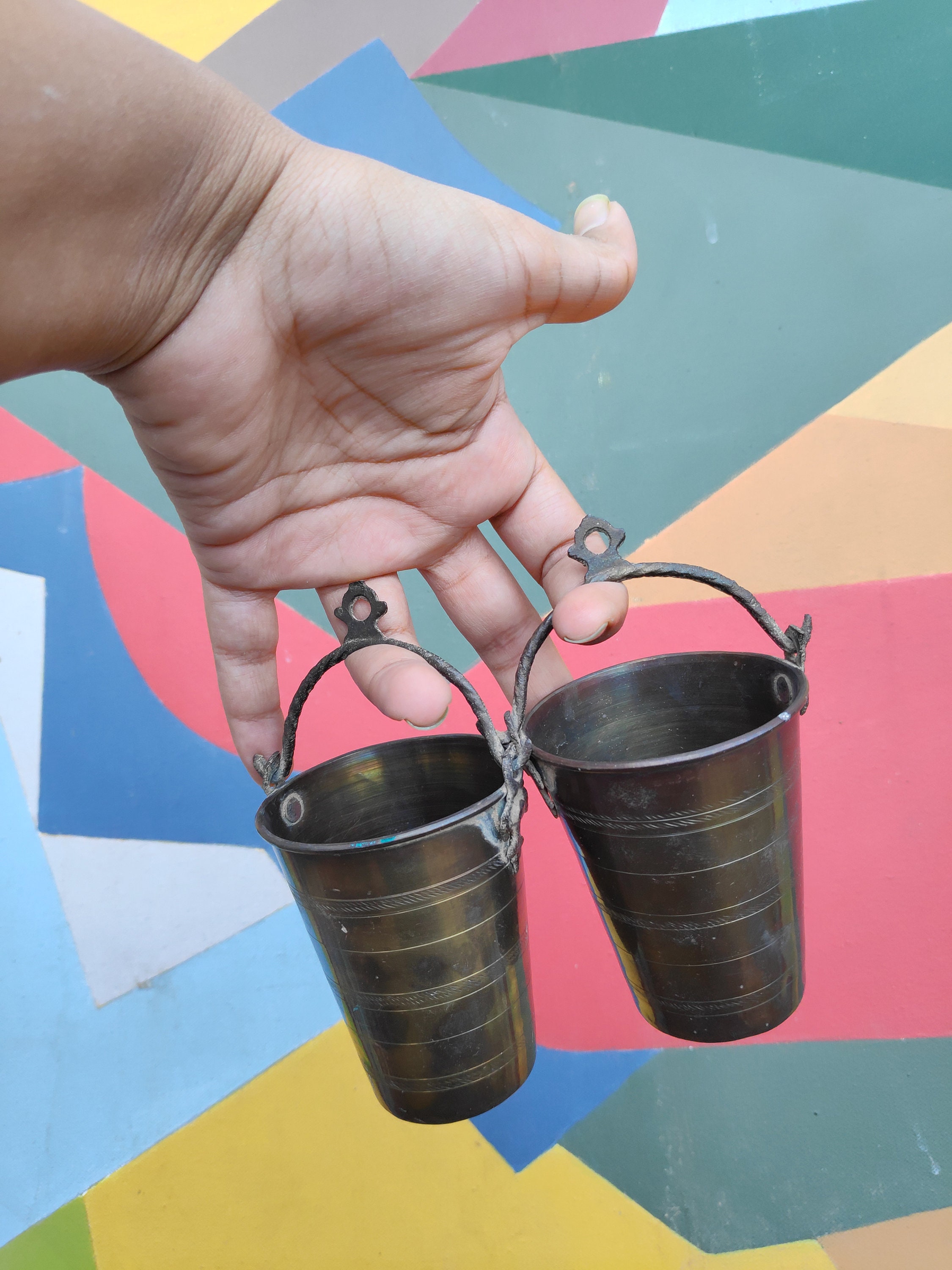 Vintage Messing Miniatur Eimer-Set von 2 Kleiner Eimer | Etsy