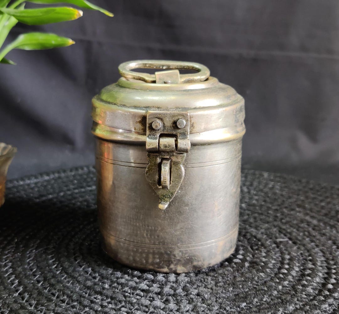 Antique Nickel Coated Brass Storage Container / Snacks Canister / Small ...