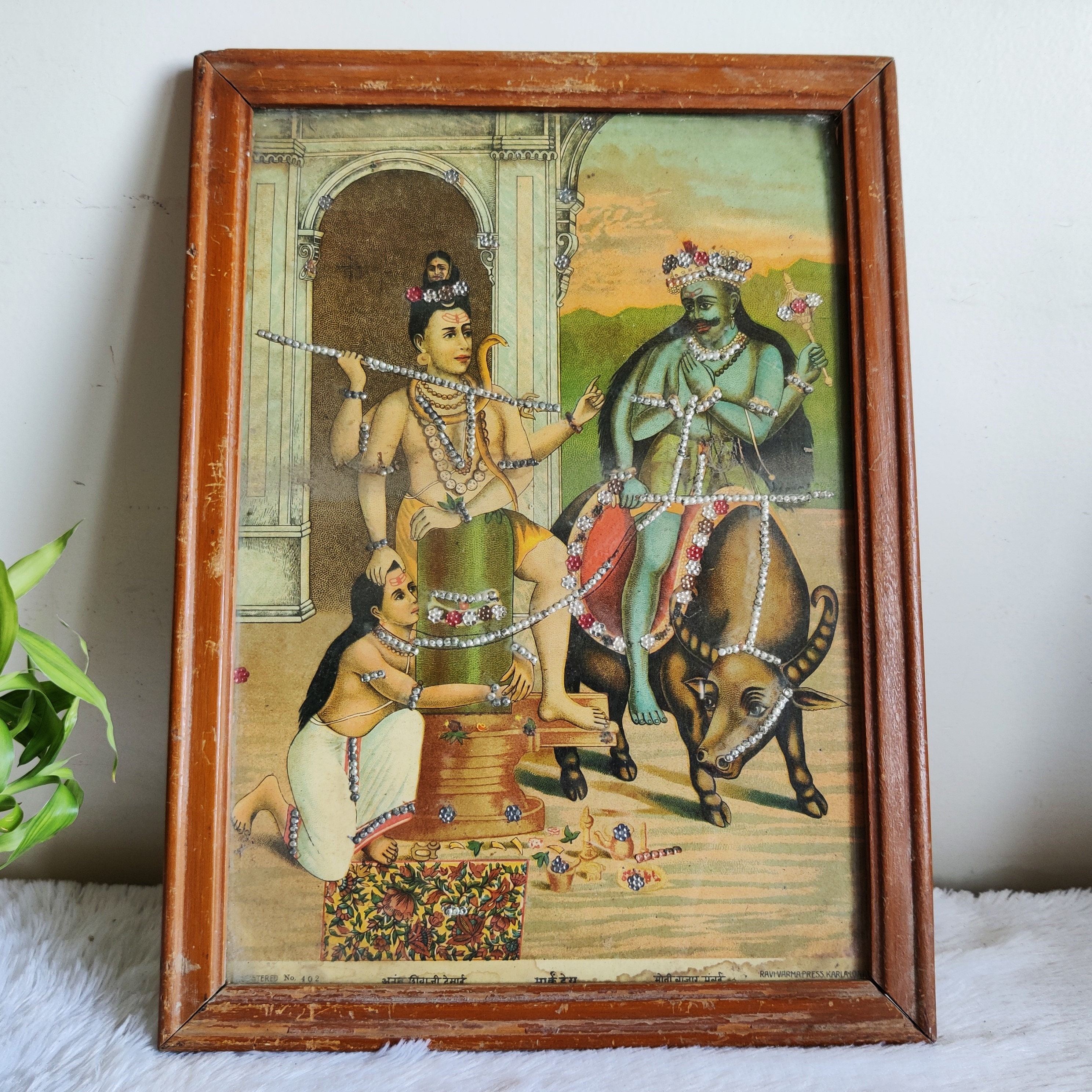 Vintage Raja Ravi Varma Printing Press Embellished Print of 'markandeya ...