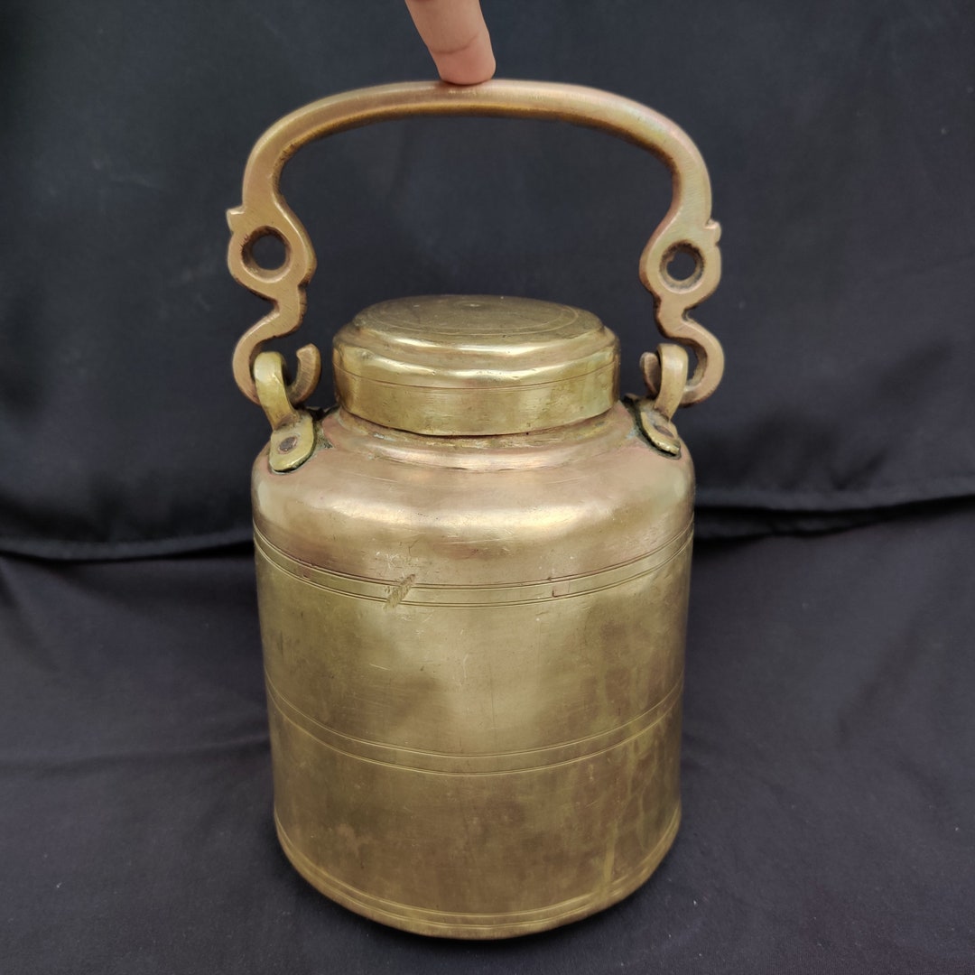 Vintage Brass Handcrafted Unique Shape Oil Can/ghee Canister/milk ...