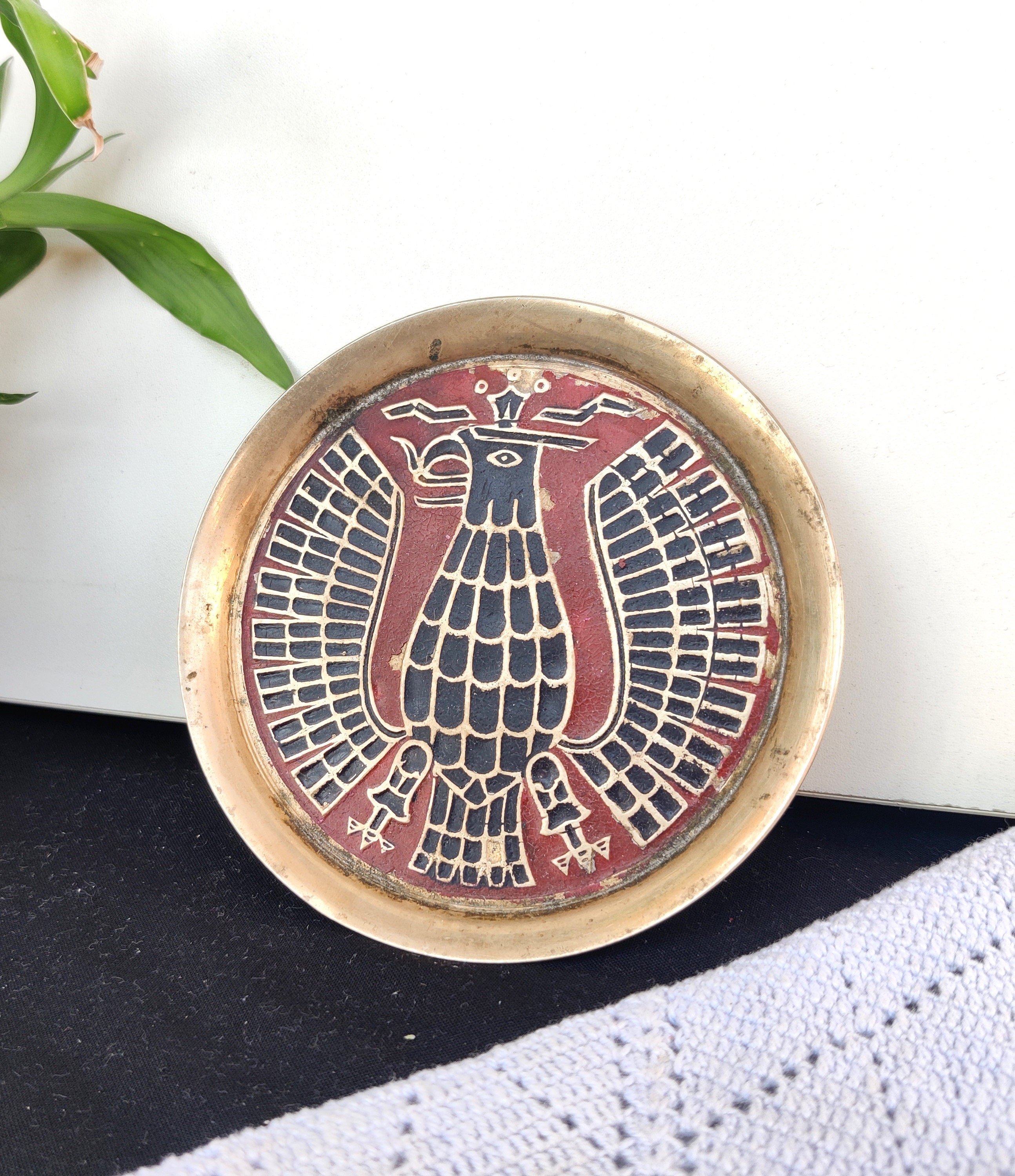 Antique Brass Plate Mythical Eagle Enamel Painted | Designer Small ...