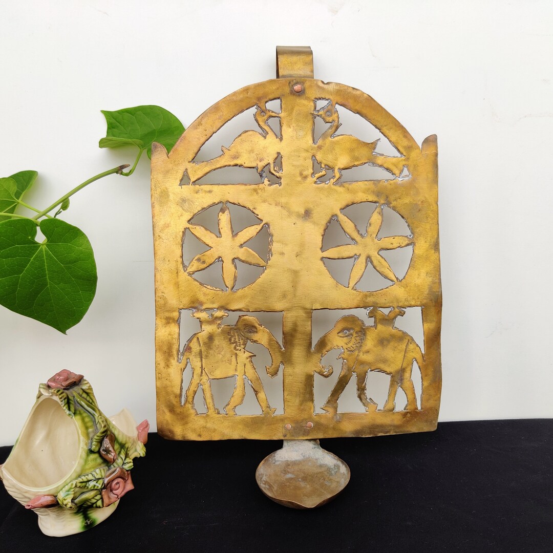 Antique Rare Brass Hanging Oil Lamp | Religious Temple Diya Decorative ...