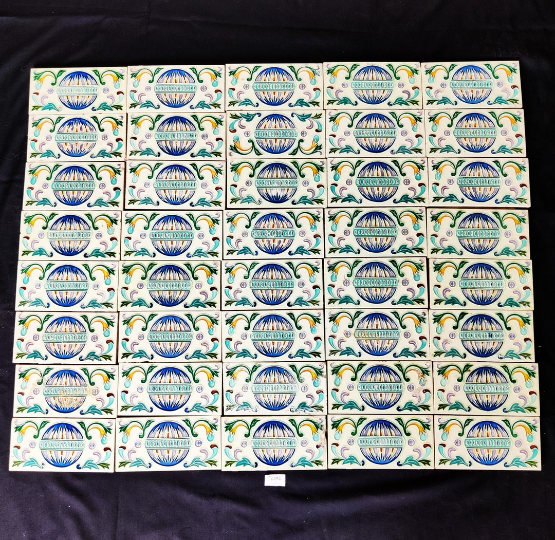 Vintage Architecture Border Tile Globe Design Embossed Saji Tm-set of ...