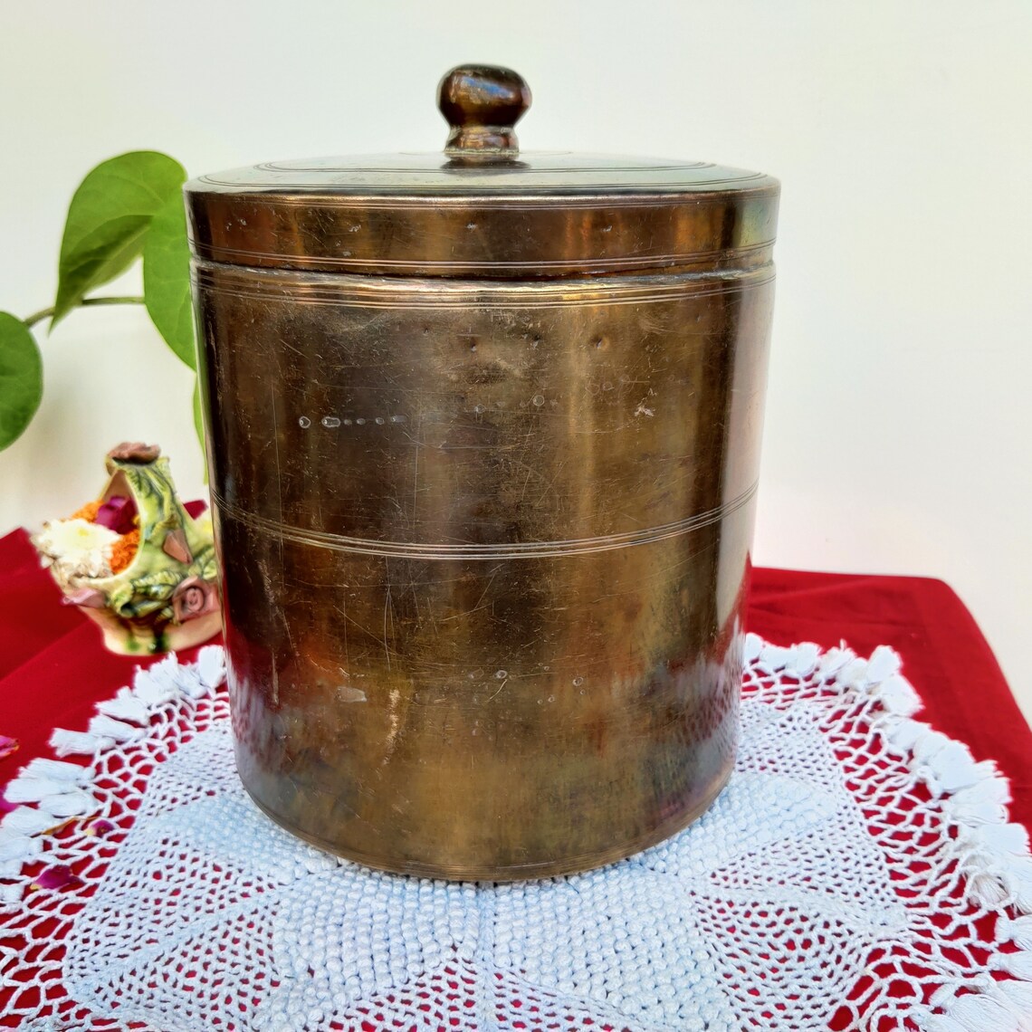 Vintage Brass Storage Container Snacks Canister Grain Box Vintage Brass ...
