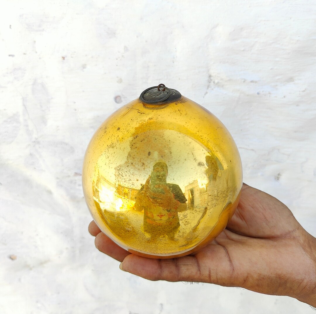 Antique Kugel 4.5" Golden Color Glass Ball Christmas Ornament Germany ...