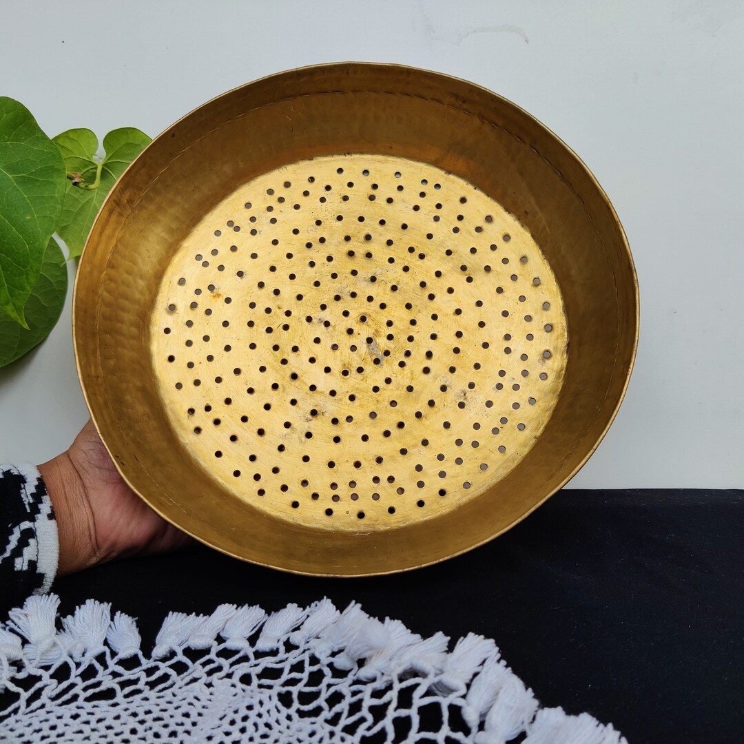 Vintage Brass Grain Colander Round Rice Sieve Vintage Pasta Strainer ...
