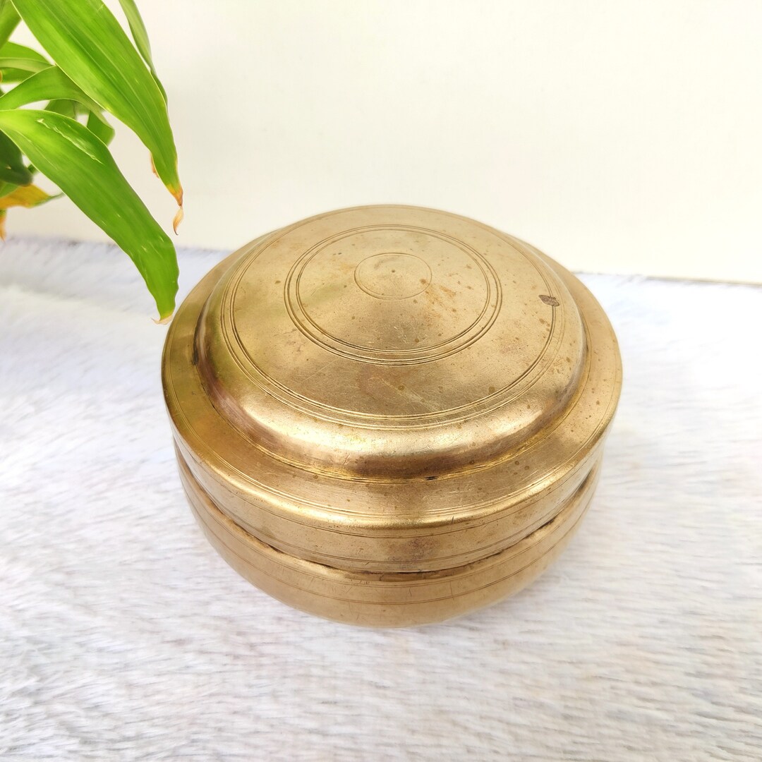 Antique Brass Storage Container | Solid Snacks Canister | Vintage ...